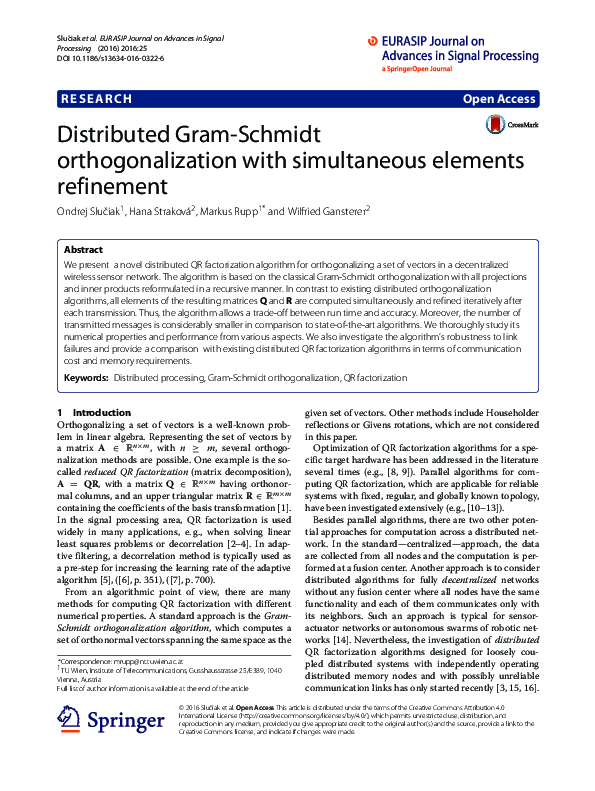 (PDF) Distributed Gram-Schmidt orthogonalization with simultaneous elements refinement