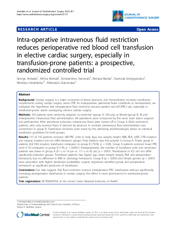 (PDF) Intra-operative intravenous fluid restriction reduces ...