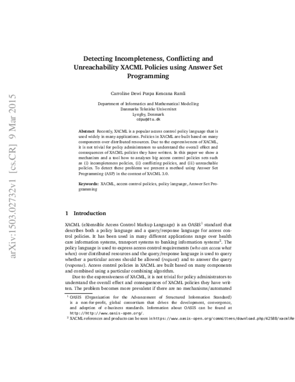(PDF) Detecting Incompleteness, Conflicting and Unreachability XACML ...