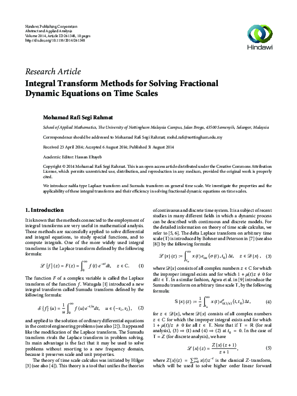 Pdf Integral Transform Methods For Solving Fractional Dynamic Equations On Time Scales