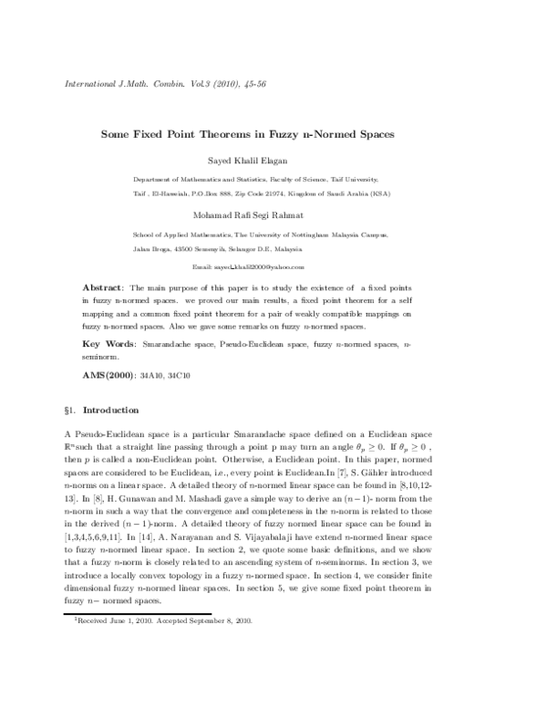 (PDF) Some fixed point theorems in fuzzy n-normed spaces (PDF) Some fixed point theorems in fuzzy n-normed spaces