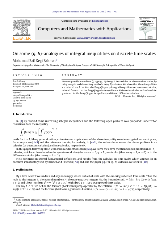 (PDF) On some -analogues of integral inequalities on discrete time scales