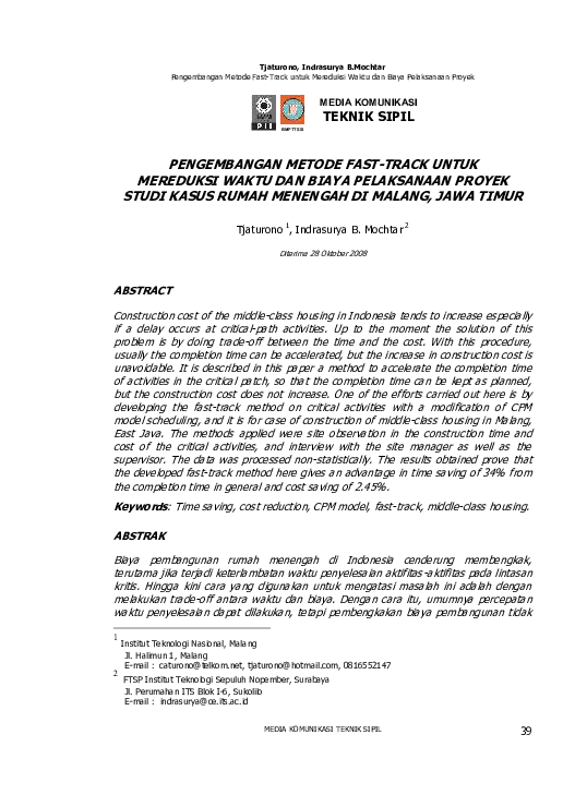 (PDF) Pengembangan Metode Fast-Track untuk Mereduksi Waktu dan Biaya ...