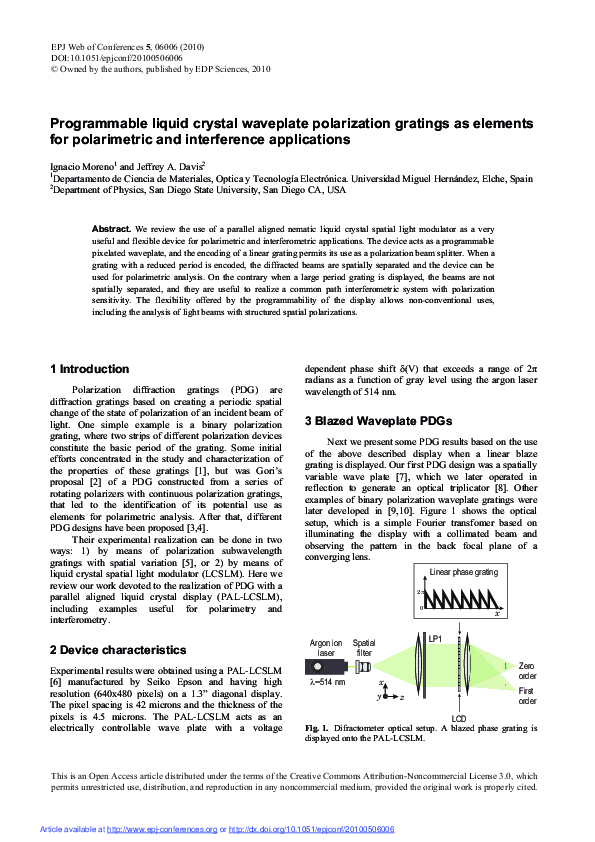 (PDF) Programmable liquid crystal waveplate polarization gratings as ...