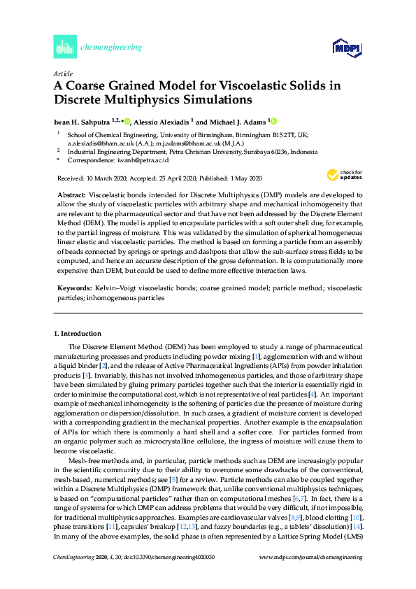 (PDF) A Coarse Grained Model for Viscoelastic Solids in Discrete Multiphysics Simulations