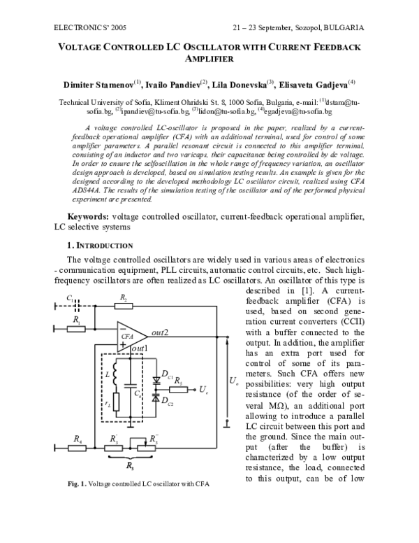 Pdf Voltage Controlled Lc Oscillator With Current Feedback Amplifier