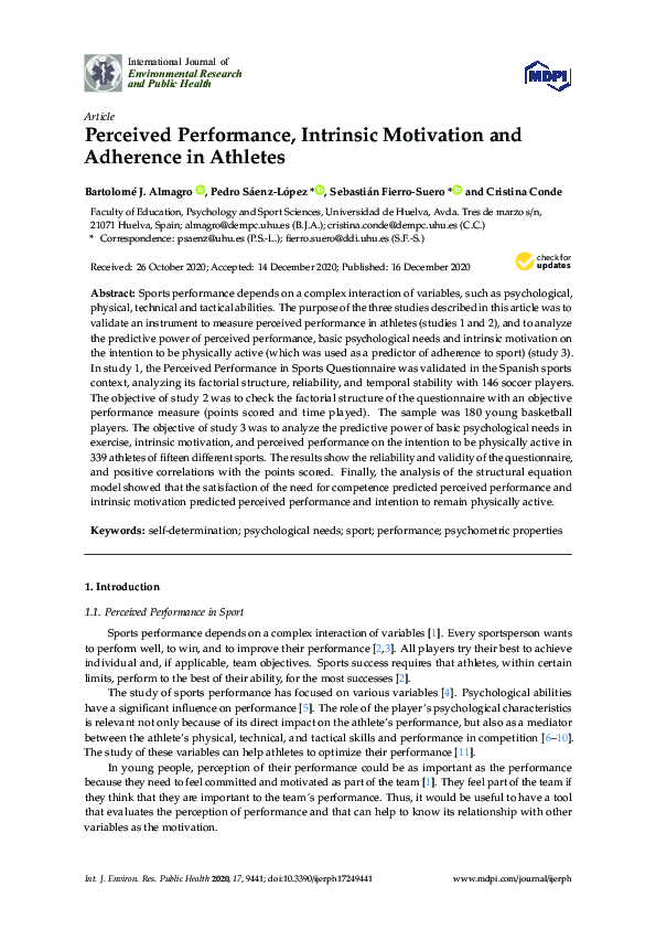 (PDF) Perceived Performance, Intrinsic Motivation and Adherence in Athletes
