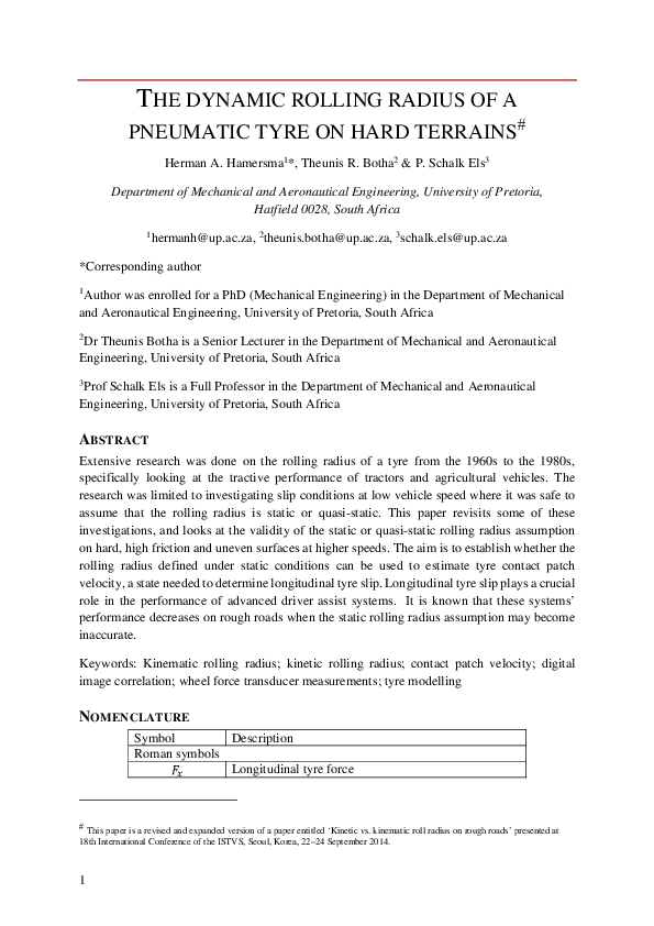 (PDF) The dynamic rolling radius of a pneumatic tyre on hard terrains
