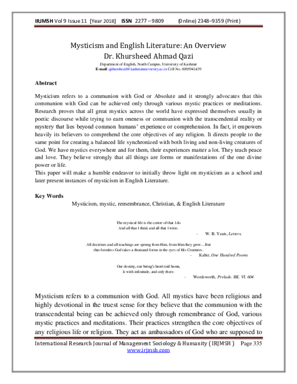 (PDF) Mysticism and English Literature: An Overview