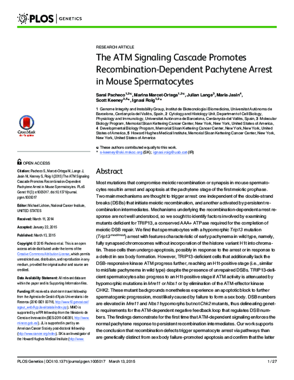 (PDF) The ATM Signaling Cascade Promotes Recombination-Dependent ...