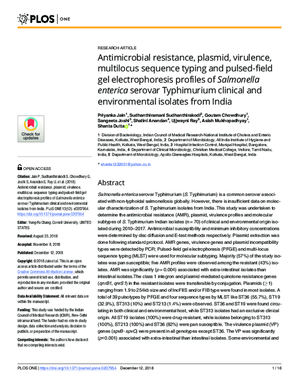 (PDF) Antimicrobial resistance, plasmid, virulence, multilocus sequence typing and pulsed-field ...