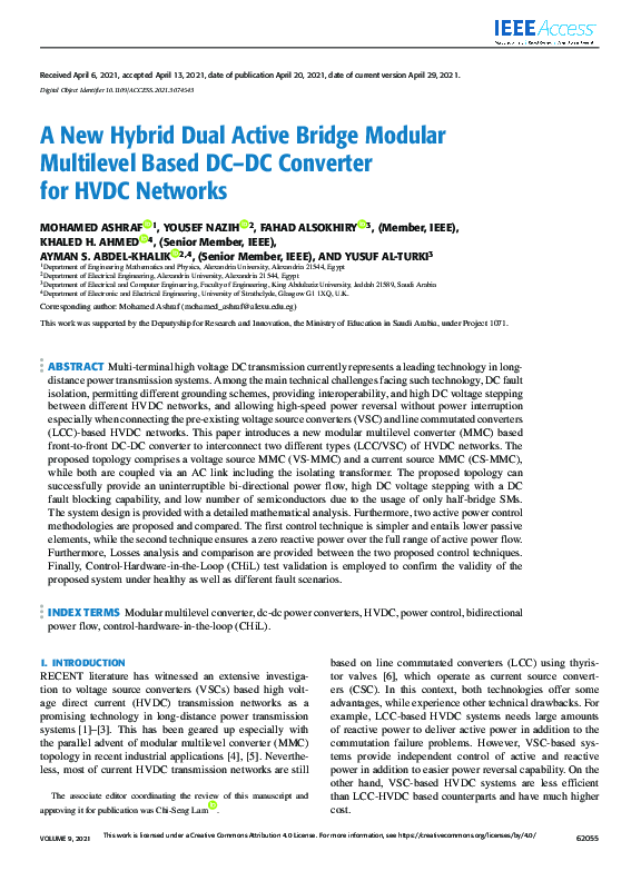 (PDF) A New Hybrid Dual Active Bridge Modular Multilevel Based DC–DC Converter for HVDC Networks