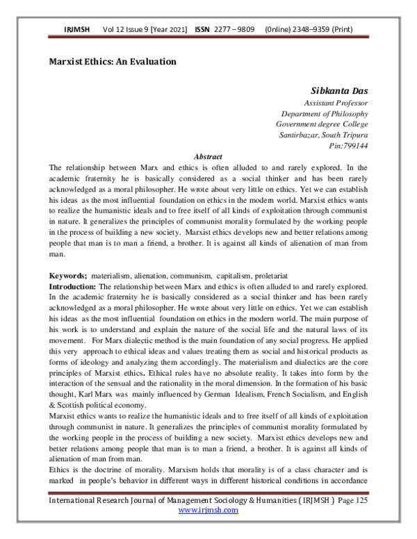 (PDF) Marxist Ethics: An Evaluation