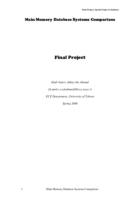 Pdf Main Memory Database Systems Comparison Final Project