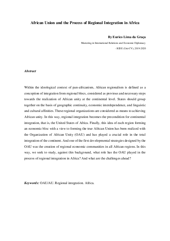 (PDF) African Union and the Process of Regional Integration in Africa
