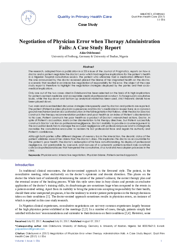 (PDF) Negotiation of Physician Error when Therapy Administration Fails ...