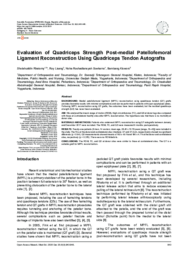 (PDF) Quadriceps Strength After MPFL Reconstruction
