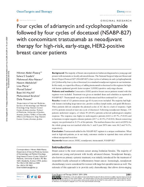 (PDF) Four cycles of adriamycin and cyclophosphamide followed by four ...