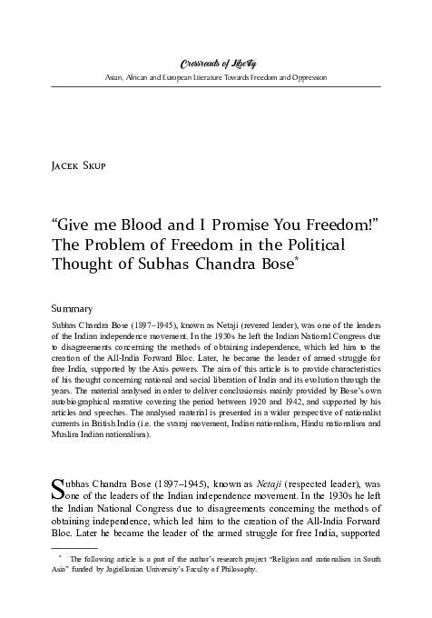 (PDF) "Give me Blood and I Promise You Freedom!" The Problem of Freedom ...