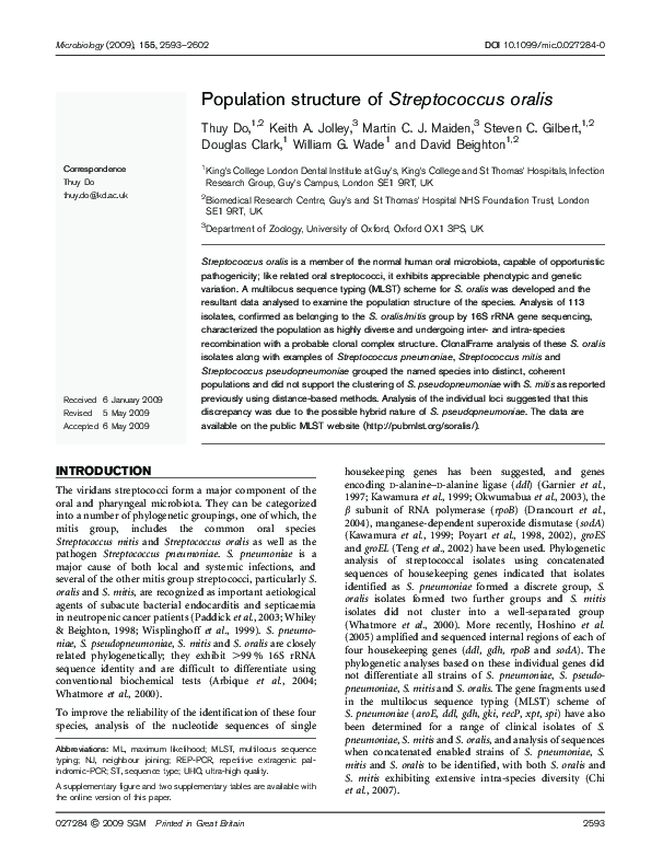 (PDF) Population structure of Streptococcus oralis