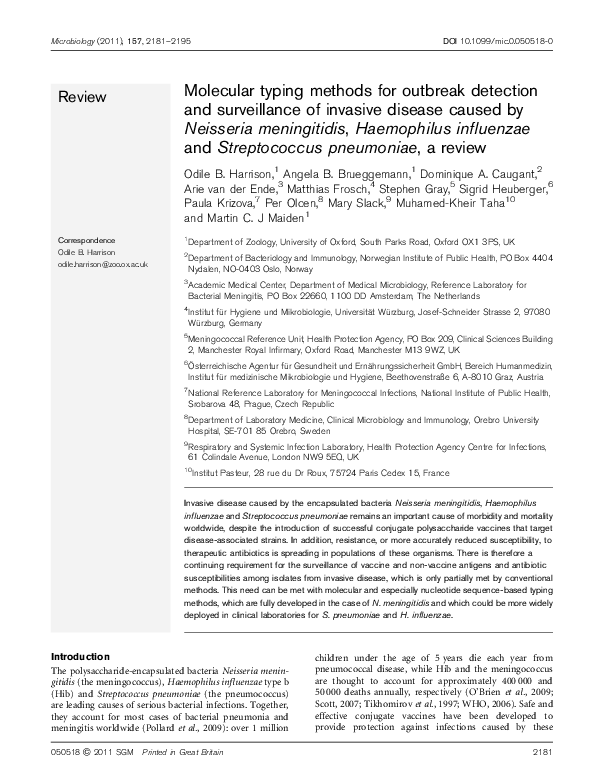 (PDF) Molecular typing methods for outbreak detection and surveillance ...