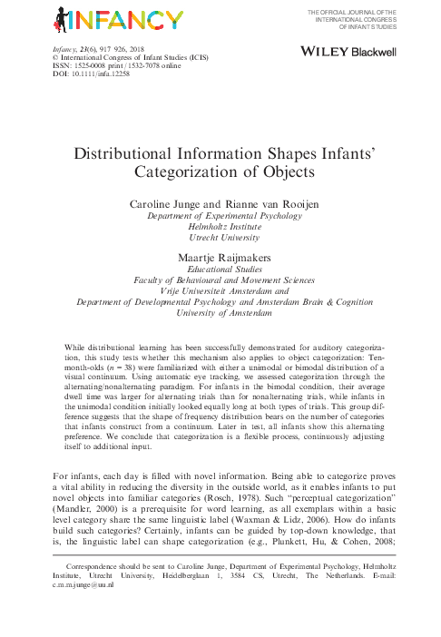 (PDF) Distributional Information Shapes Infants’ Categorization of Objects