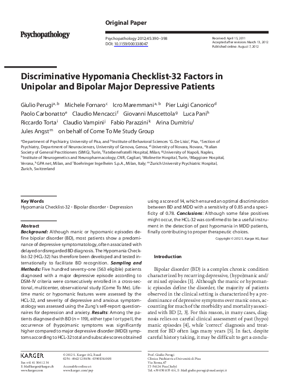 (PDF) Discriminative hypomania checklist-32 factors in unipolar and ...