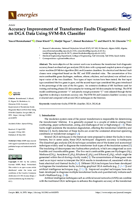 Pdf Accuracy Improvement Of Transformer Faults Diagnostic Based On Dga Data Using Svm Ba