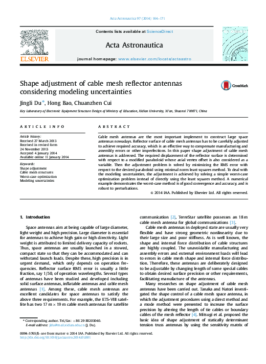 (PDF) Shape adjustment of cable mesh reflector antennas considering ...