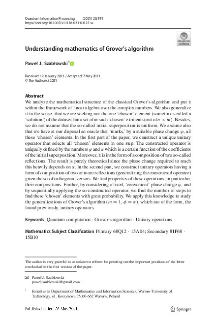 (PDF) Understanding mathematics of Grover's algorithm