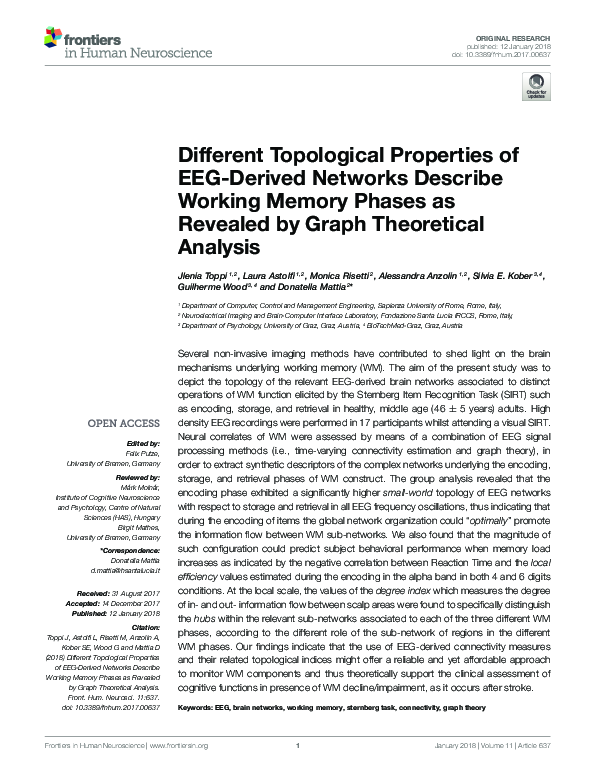 (PDF) Different Topological Properties of EEG-Derived Networks Describe Working Memory Phases as ...