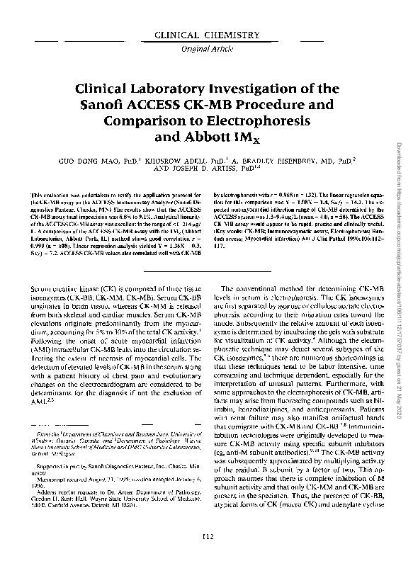 (PDF) Clinical laboratory investigation of the Sanofi ACCESS CK-MB ...