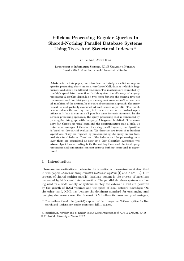 (PDF) E-cient Processing Regular Queries In Shared-Nothing Parallel Database Systems Using Tree ...