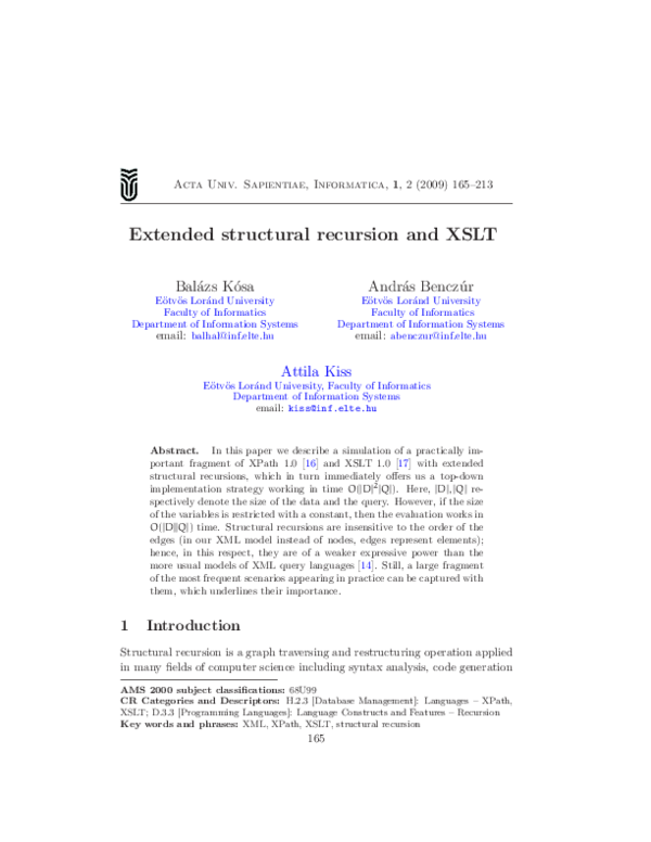 (PDF) Extended structural recursion and XSLT