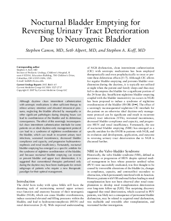 (PDF) Nocturnal bladder emptying for reversing urinary tract ...