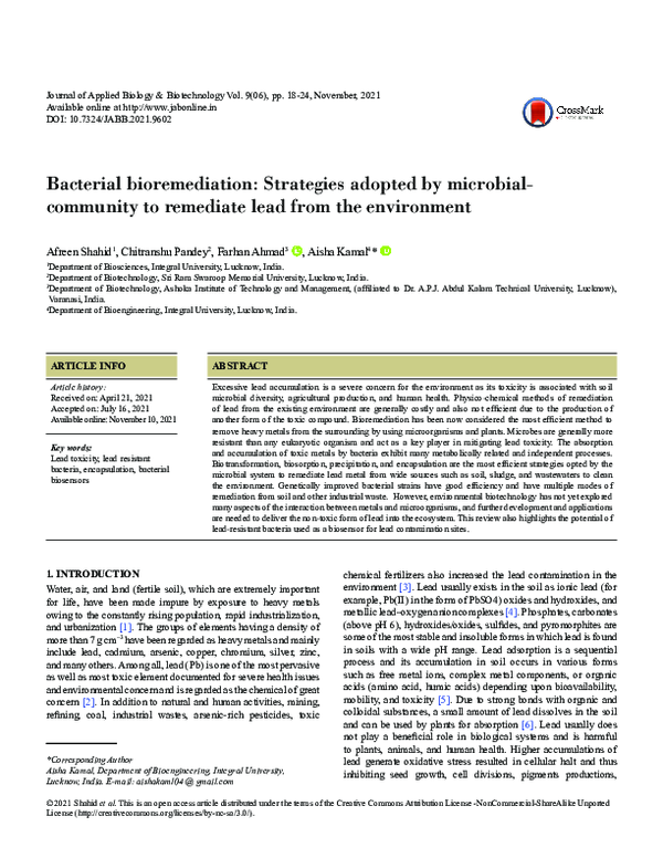 (PDF) Bacterial bioremediation: Strategies adopted by microbial-community to remediate lead from ...