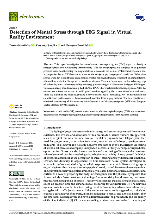 Pdf Detection Of Mental Stress Through Eeg Signal In Virtual Reality Environment
