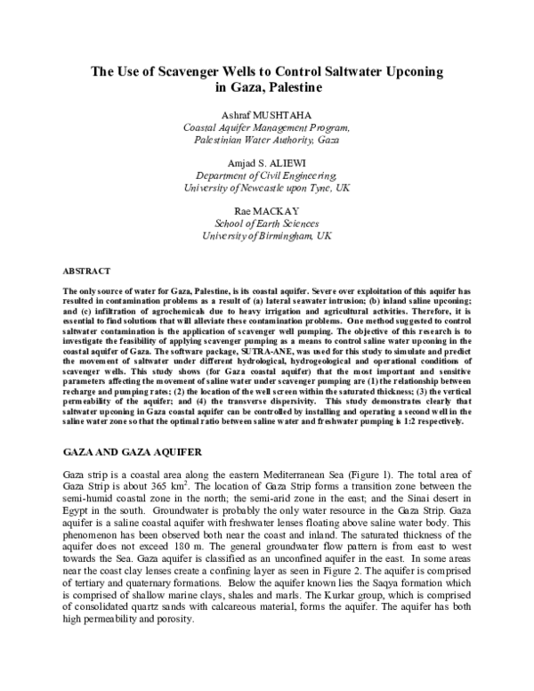 (PDF) The Use of Scavenger Wells to Control Saltwater Upconing in Gaza ...