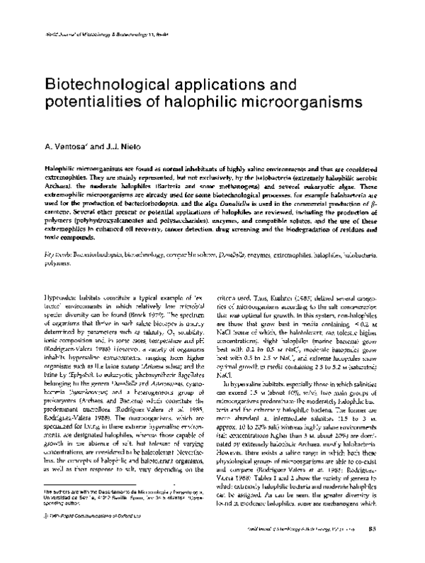 (PDF) Biotechnological applications and potentialities of halophilic ...