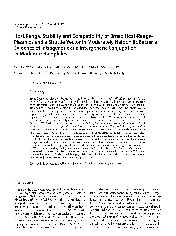 (PDF) Host Range, Stability and Compatibility of Broad Host-Range-Plasmids and a Shuttle Vector ...