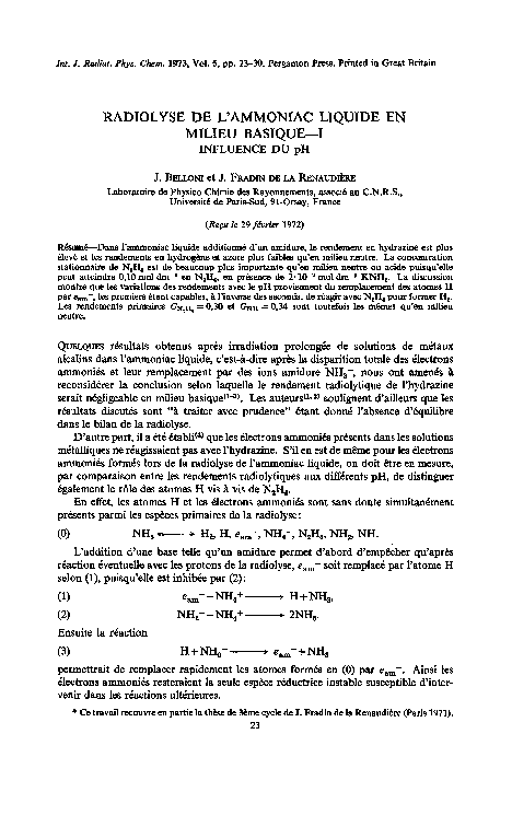 (PDF) Radiolyse de l'ammoniac liquide en milieu basique--II:: R le de l ...