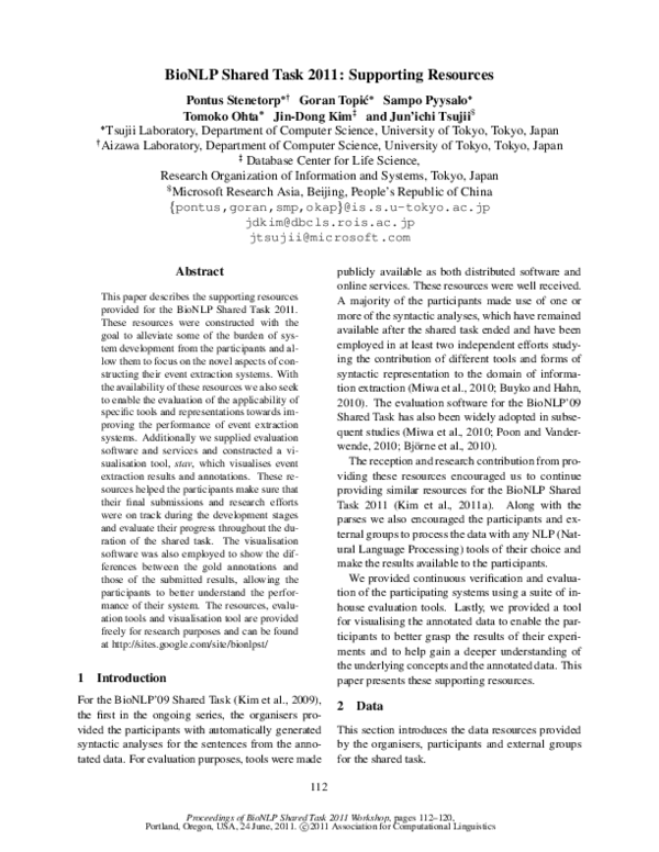 (PDF) BioNLP Shared Task 2011: Supporting Resources