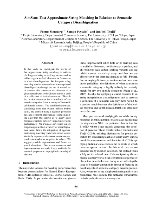 Pdf Simsem Fast Approximate String Matching In Relation To Semantic