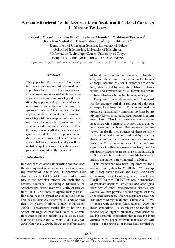 Pdf Semantic Retrieval For The Accurate Identification Of Relational Concepts In Massive Textbases