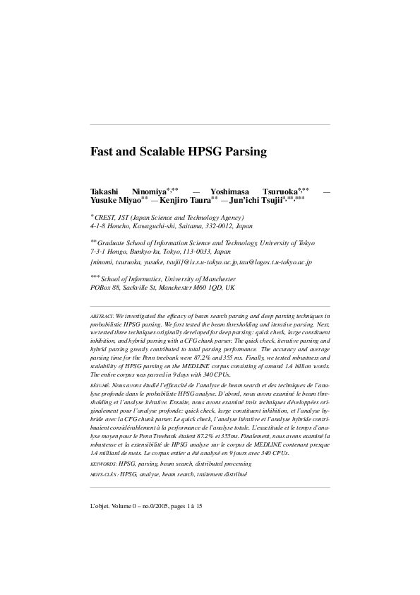 (PDF) Fast and scalable HPSG parsing