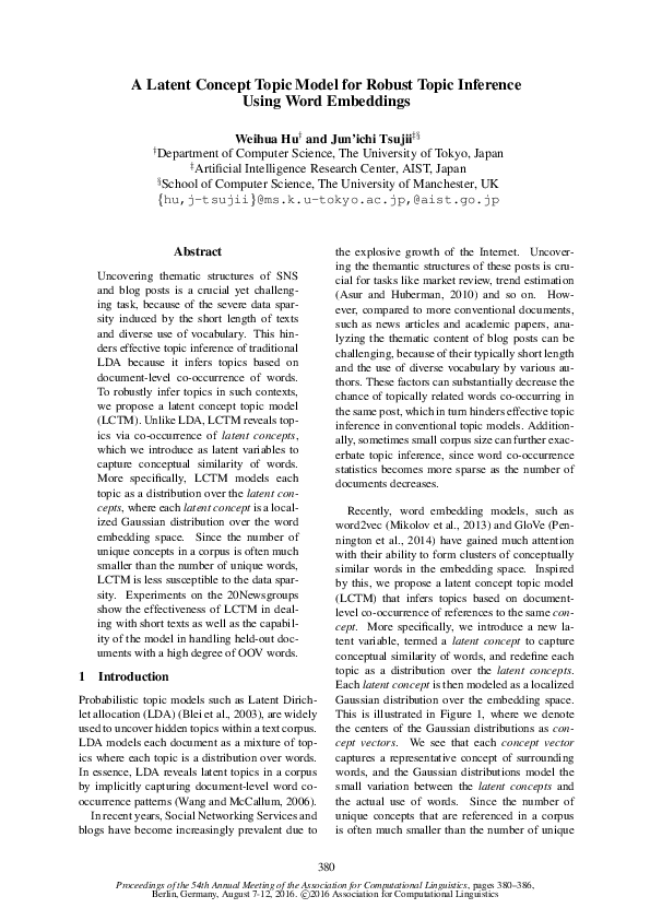 Pdf A Latent Concept Topic Model For Robust Topic Inference Using