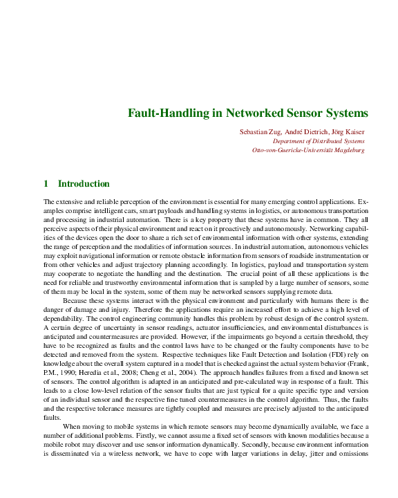 Pdf Fault Handling In Networked Sensor Systems Sebastian Zug