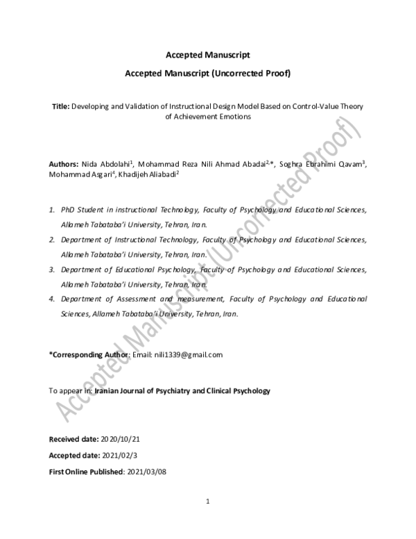 Pdf Developing And Validation Of Instructional Design Model Based On Control Value Theory Of