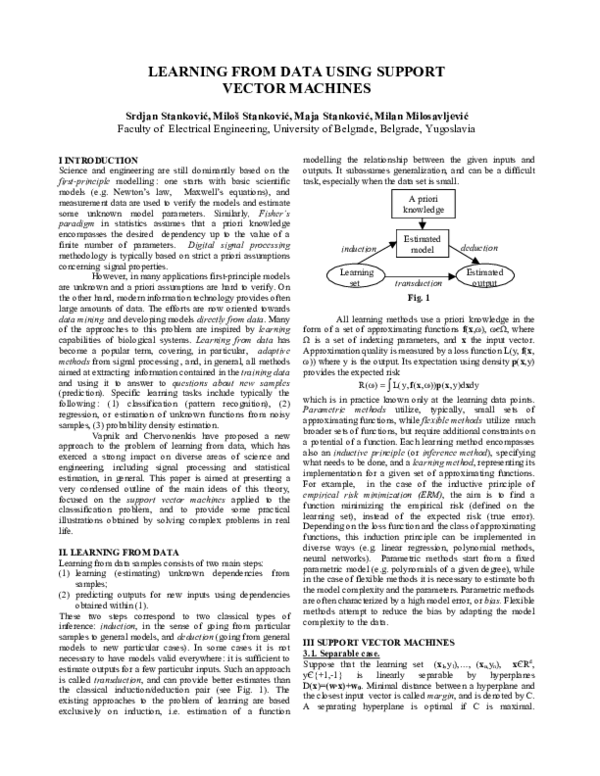 Pdf Learning From Data Using Support Vector Machines