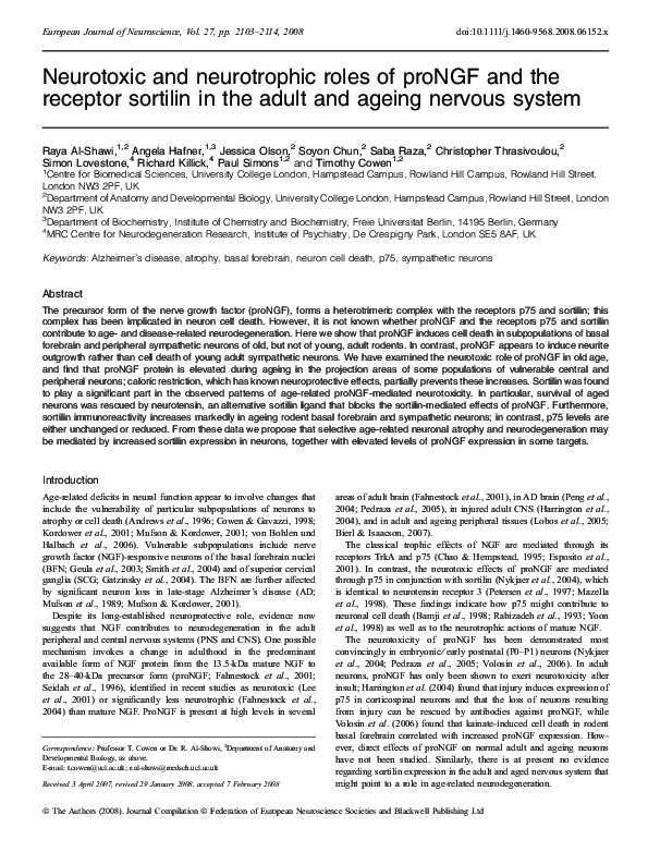 (PDF) Neurotoxic and neurotrophic roles of proNGF and the receptor ...
